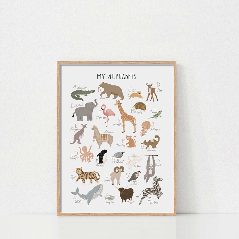 Animal Alphabet and Numbers Posters, Set of 2, Printable Wall Art, Boho ...