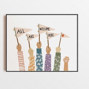 Classroom Art, All Are Welcome Here Printable Wall Art, Diversity ...