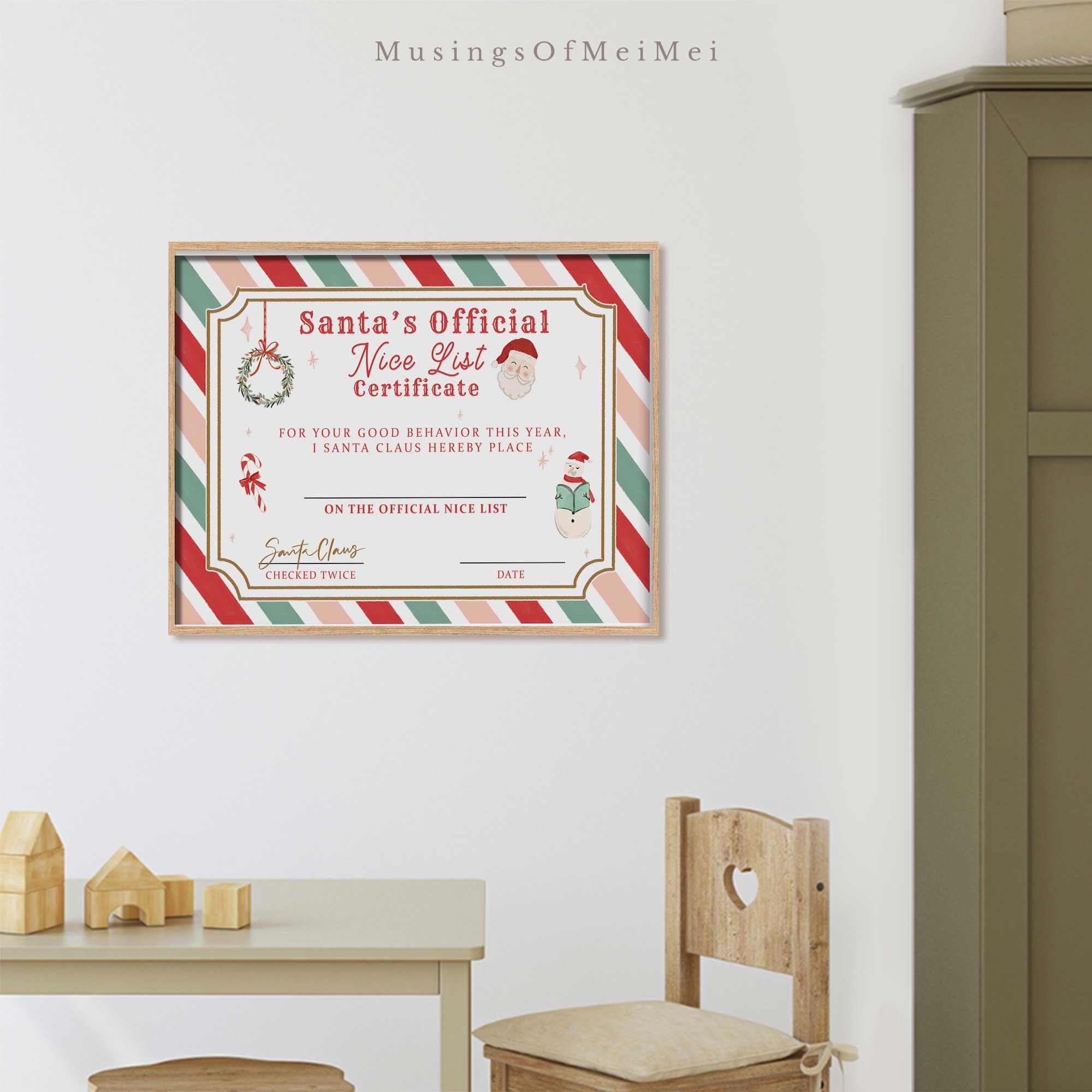 Santa's Official Nice List Certificate Printable, Christmas Reward ...