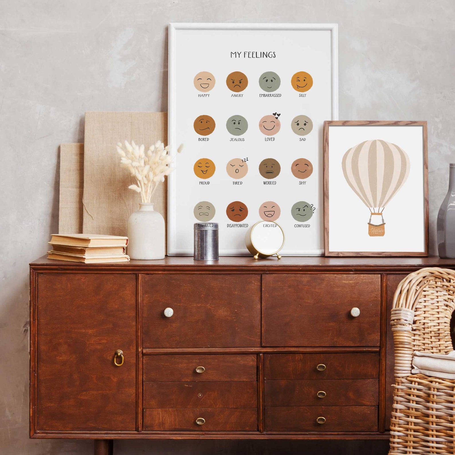 Nursery Feelings Chart, Boho Nursery Print, Kids Emotions Art ...