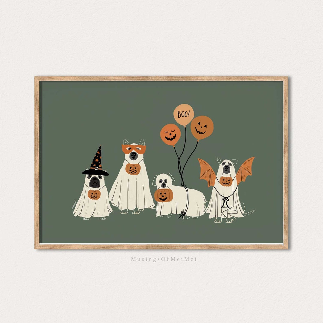 Halloween Dogs Printable Wall Art, Cute and Spooky Dog Illustration ...