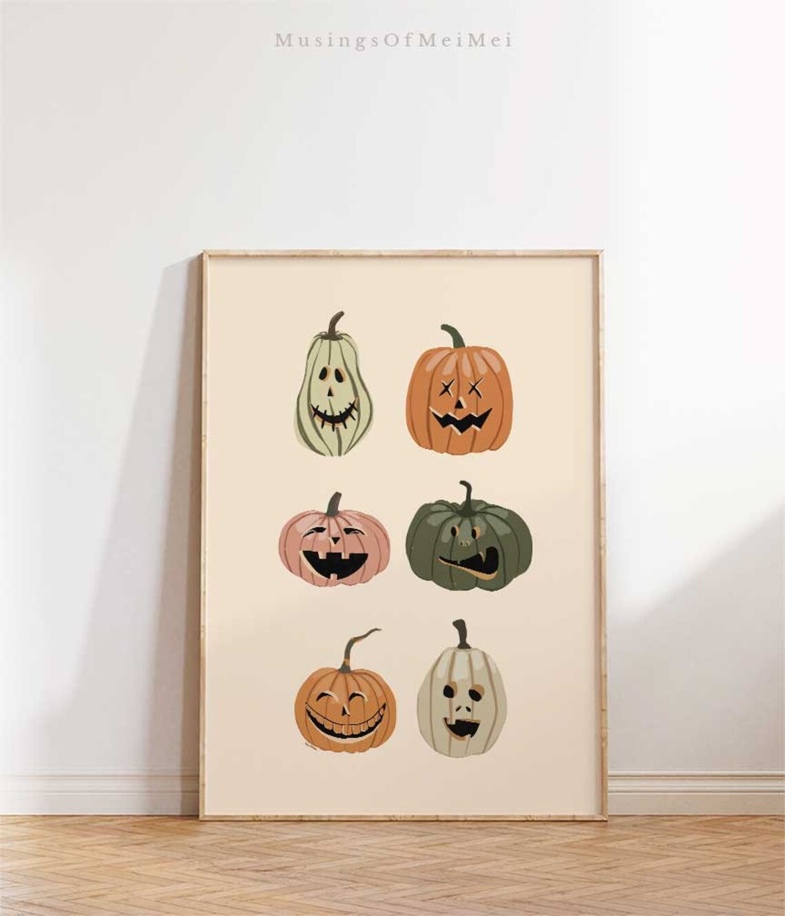 Halloween Pumpkin Wall Art, Adorable Jack-o'-lanterns, Printable Wall ...