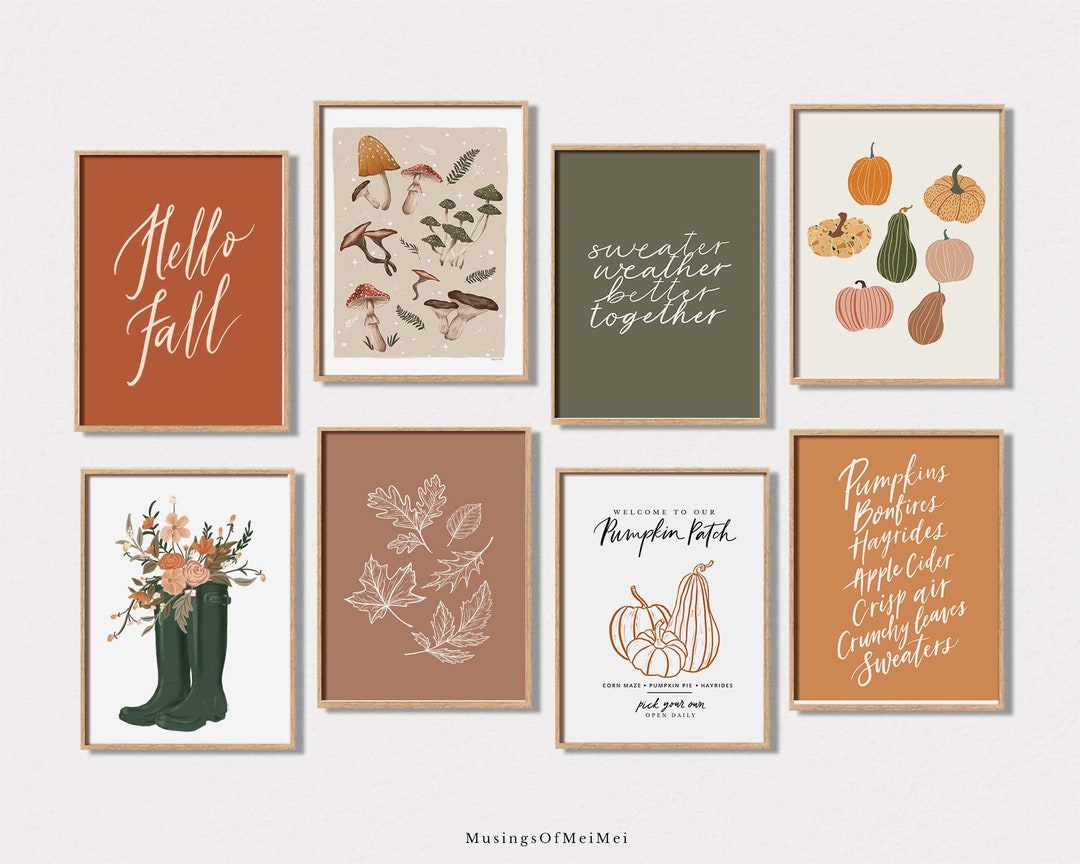 Autumn Printable Wall Art Set of 14, Fall Themed Decor, Fall Pumpkins ...