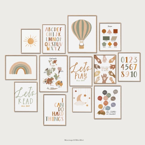 Rainbow Nursery Art Set of 13 Prints Printable Wall Art - Etsy