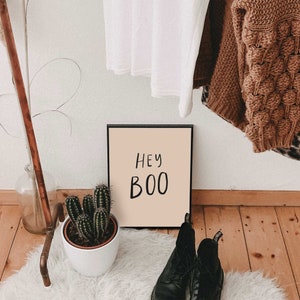 Halloween Quote Print, Halloween Wall Art, Hey Boo Print, Neutral ...