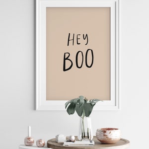 Halloween Quote Print, Halloween Wall Art, Hey Boo Print, Neutral ...