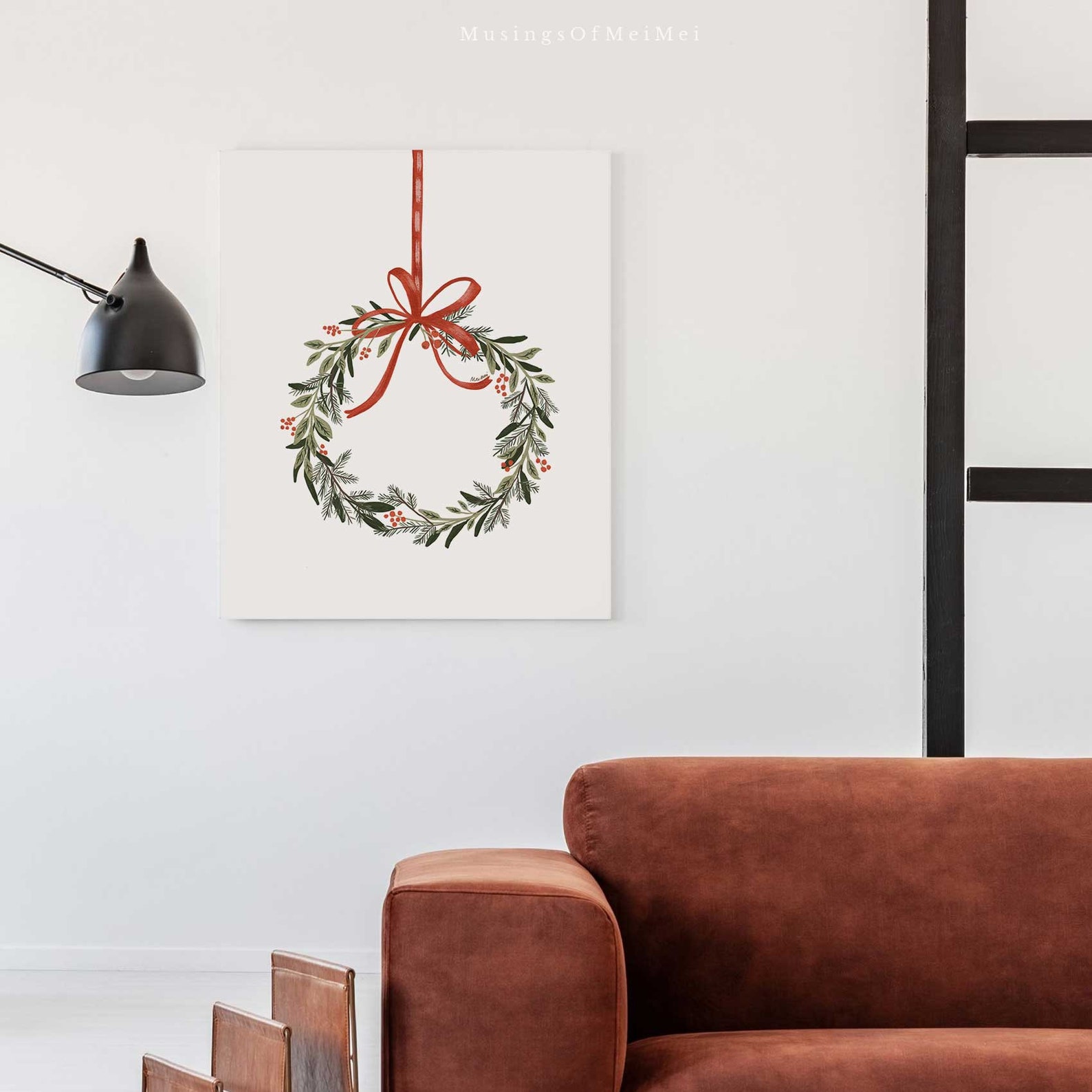 Minimalist Christmas Print, Christmas Wreath Print, Printable Art ...