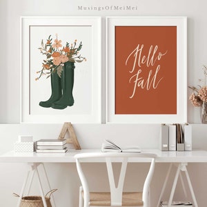 Fall Printable Decor, Wellies Boot Print, Fall Botanical Print ...