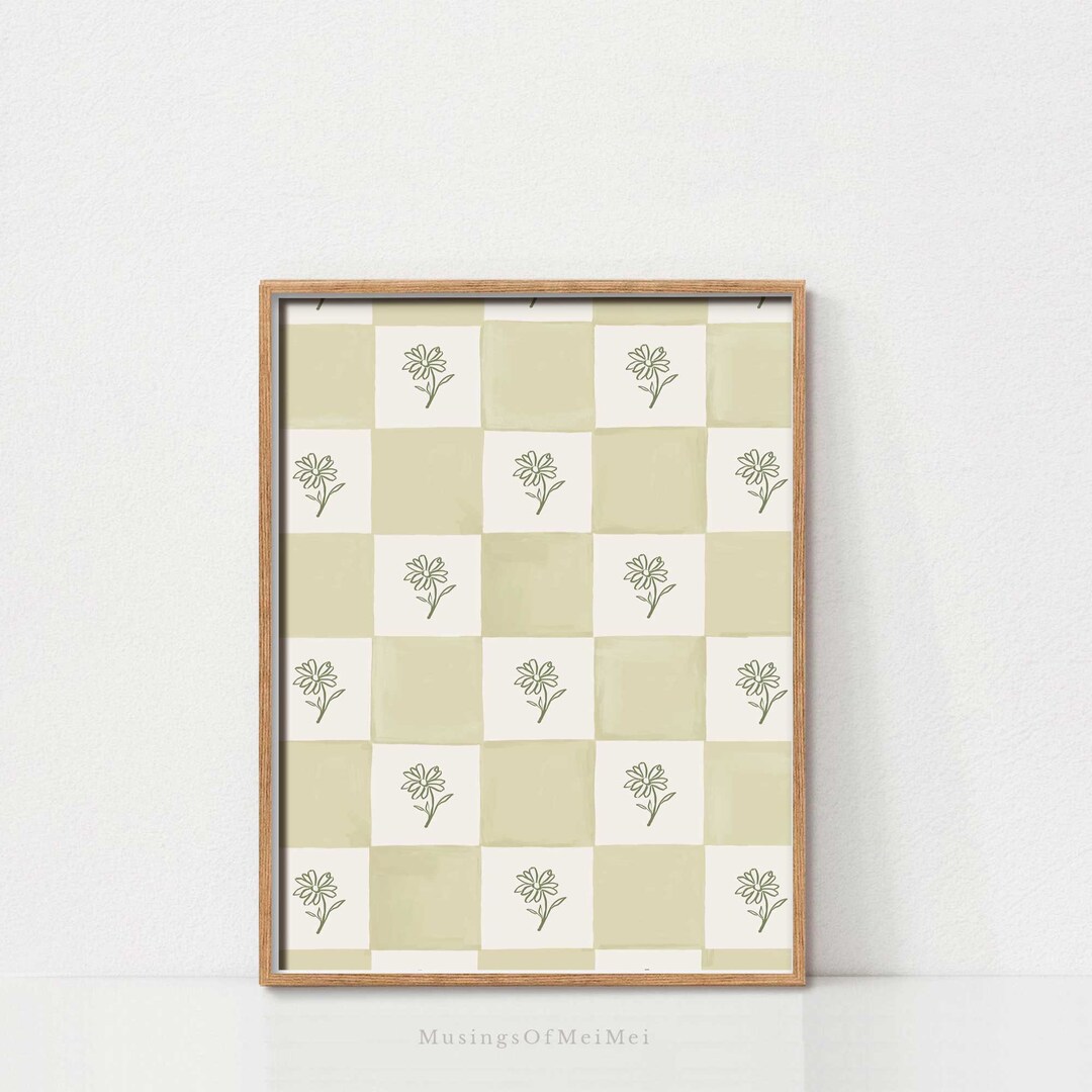 Checkered Flower Print, Printable Wall Art, Flower Wall Art, Nursery ...