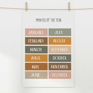 Months of the Year Educational Print, Boho Nursery Print, Printable ...
