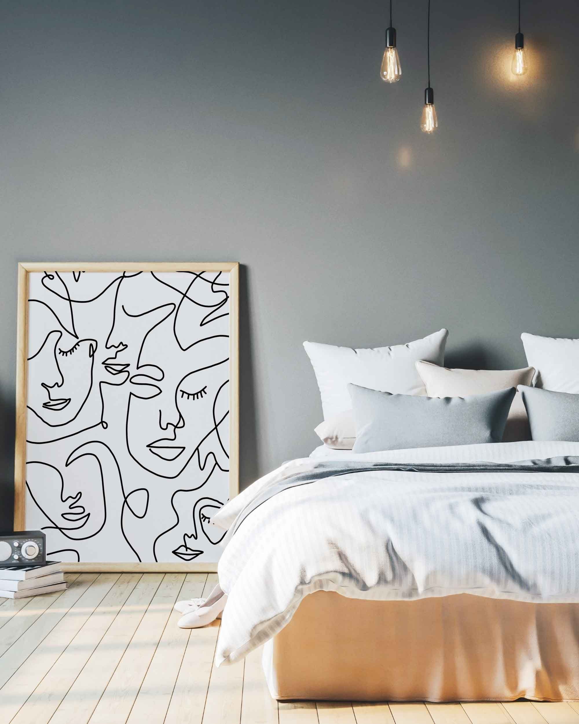 Face Art Line Drawing PRINTABLE Wall Decor, Abstract Face Line Drawing ...