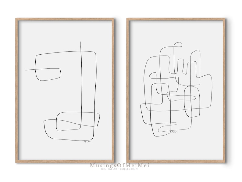Minimalist Black and White Wall Art Set of 10, Abstract Line Drawings ...