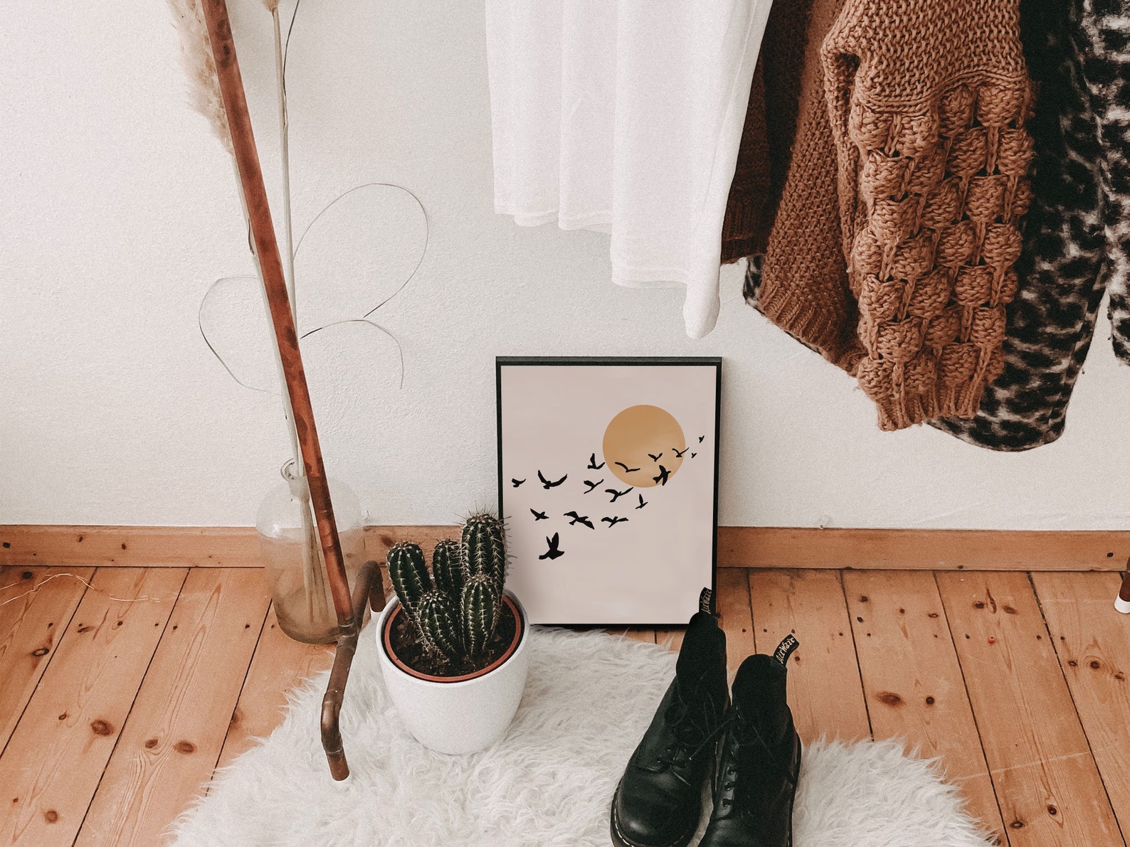 Sunset Print Flying Birds Poster Abstract Print Printable | Etsy