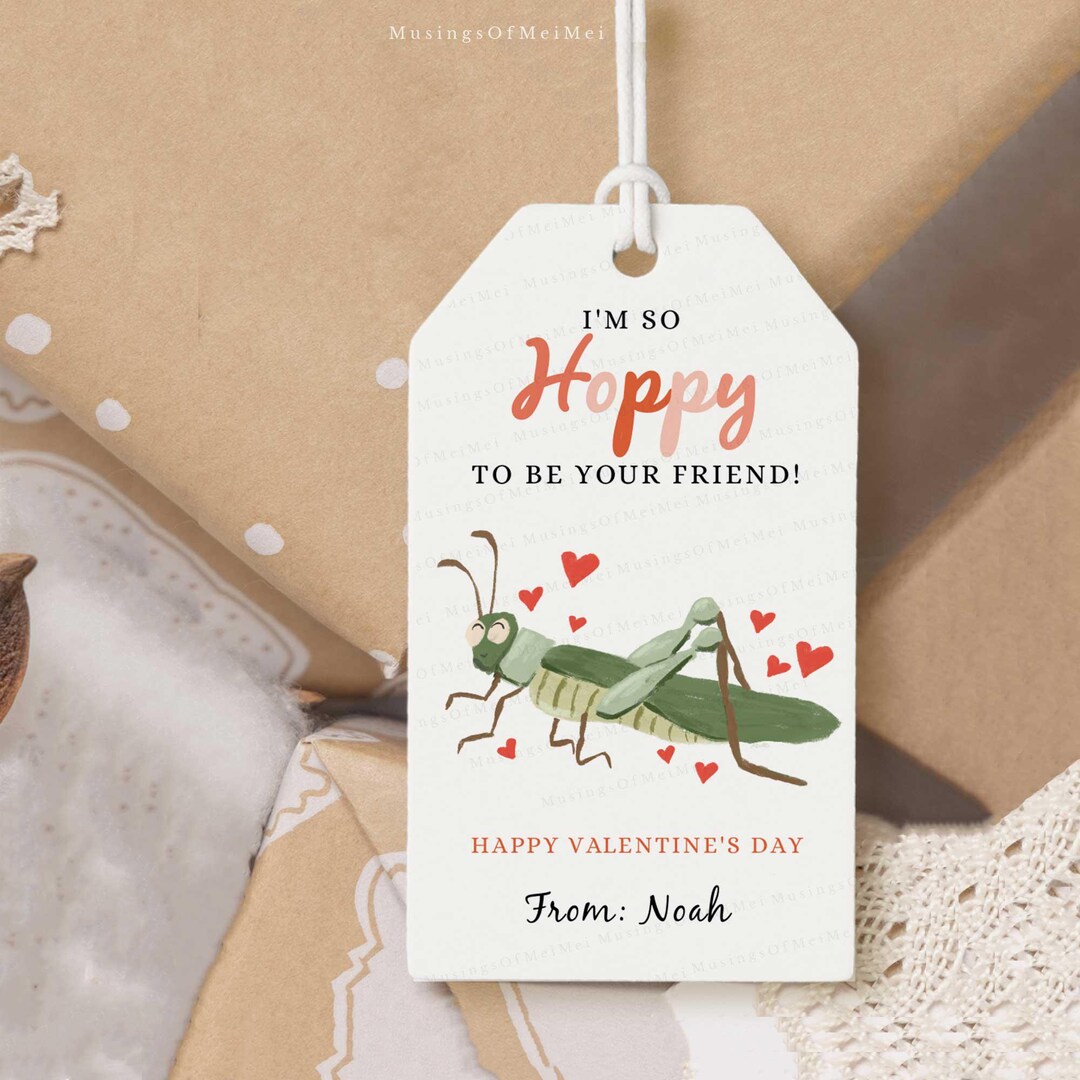 Grasshopper Hoppy Valentine Kids Classroom Editable Favor Tag ...
