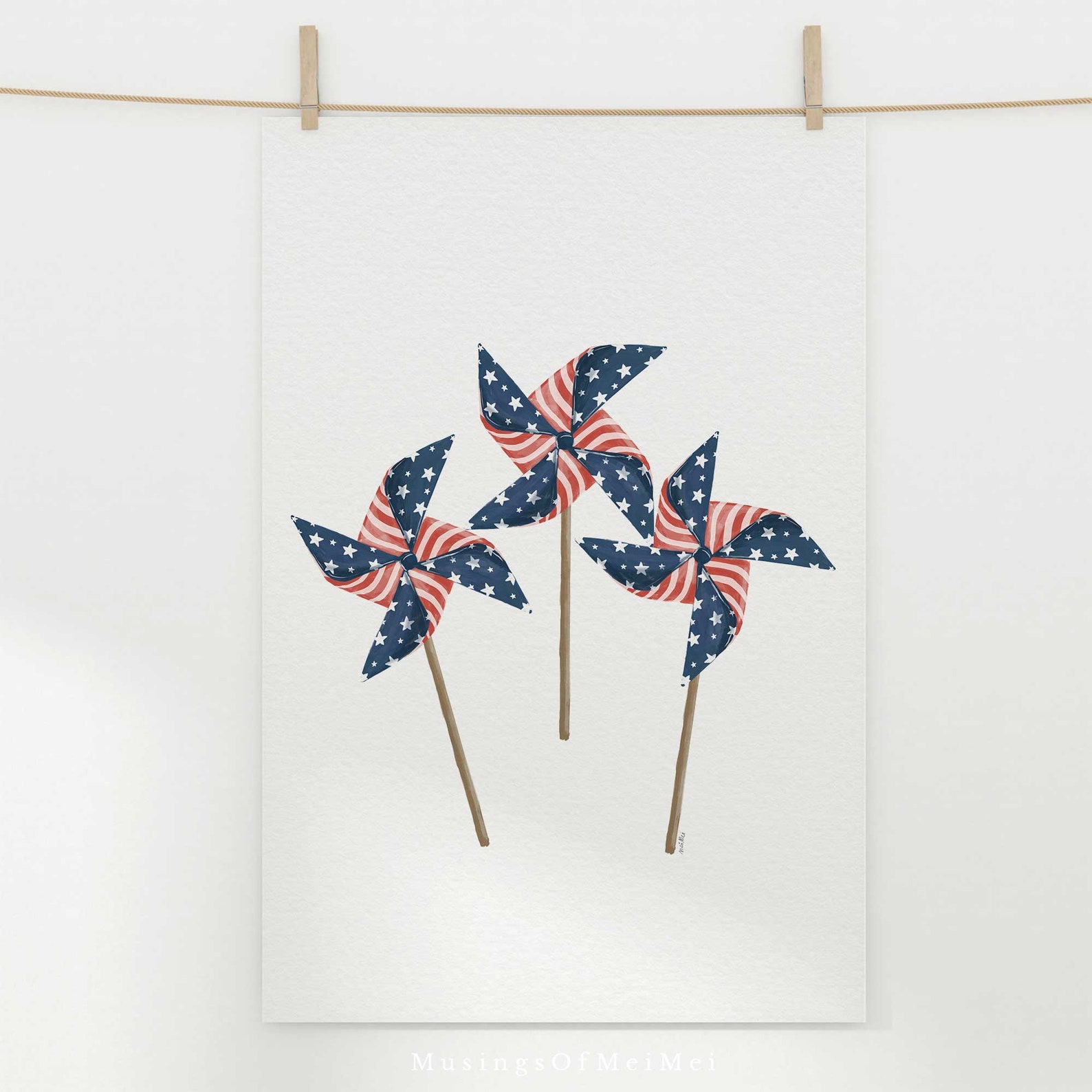 Watercolor Pinwheel Art Print 4th of July Printable | Etsy