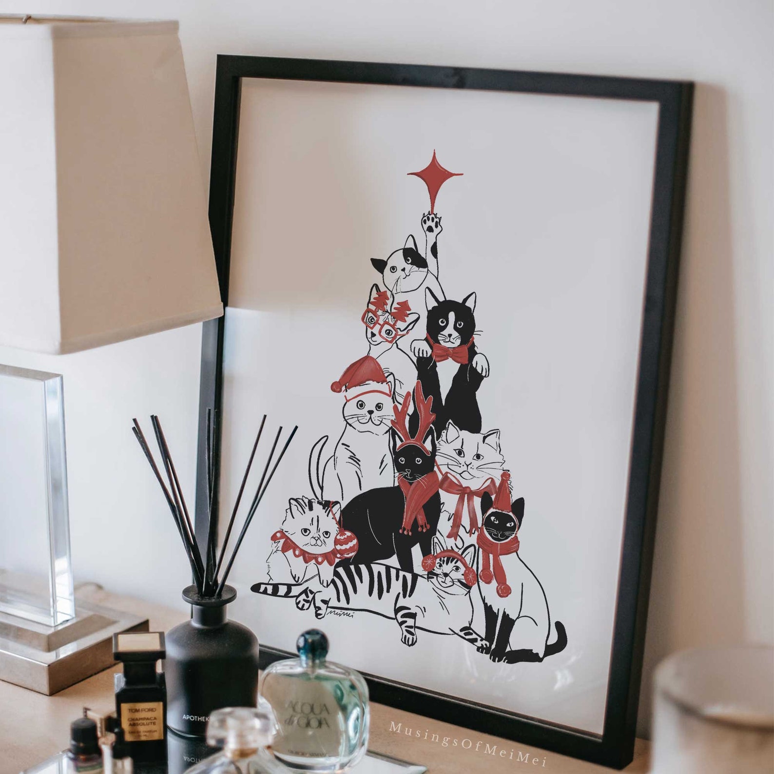 Holiday Cat Decor, Christmas Cat Print, Printable Wall Art, Christmas ...