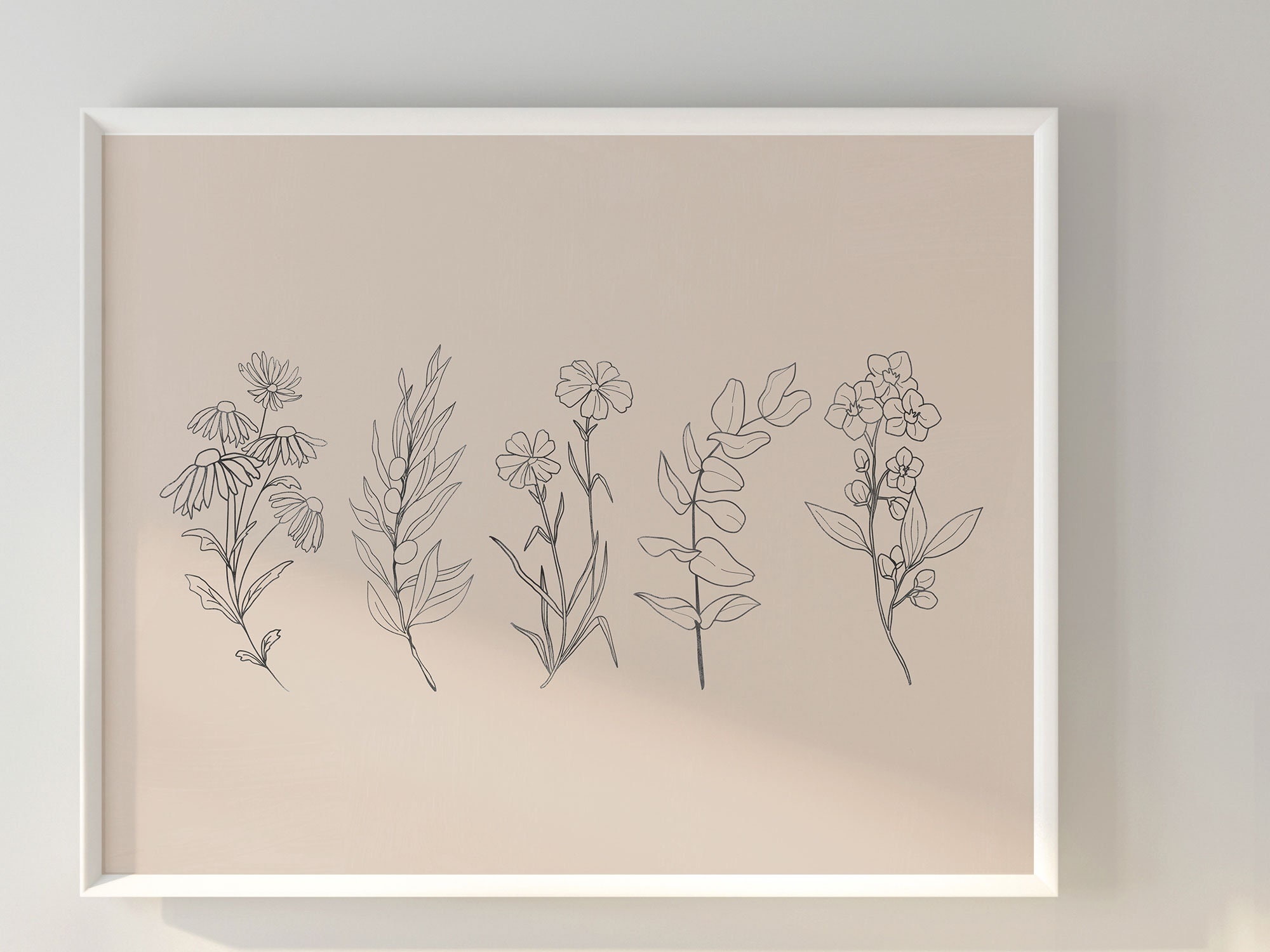Floral Line Art Print Digital Download Botanical Wall Art | Etsy