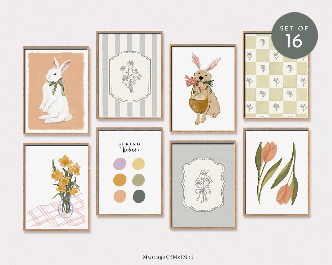 Easter Spring Art Set of 16 Prints, Printable Wall Art, Spring Floral ...