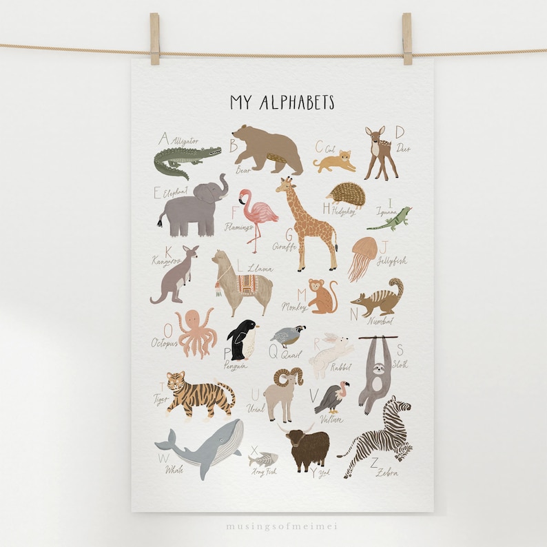 Animal Alphabet Poster Printable Wall Art ABC Poster | Etsy