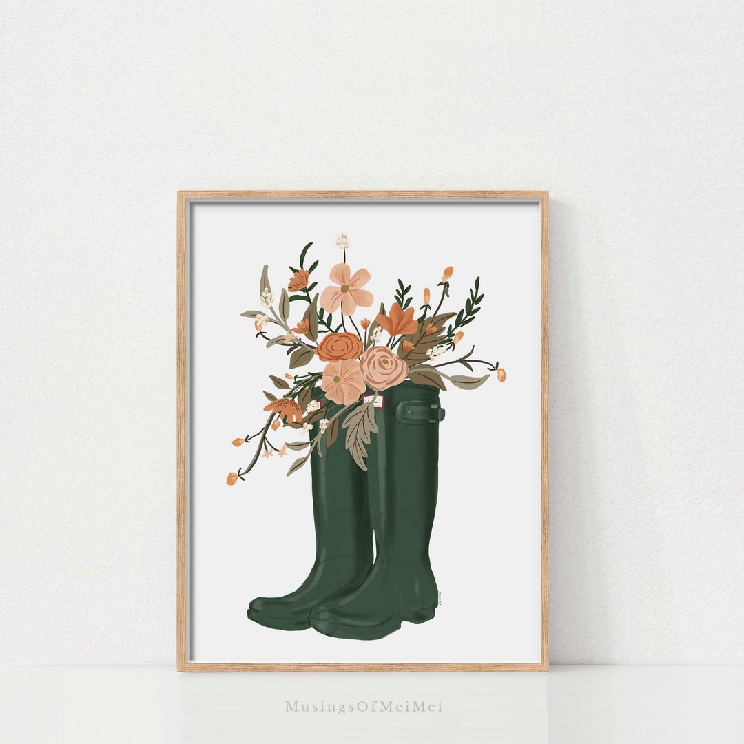 Fall Printable Decor, Wellies Boot Print, Fall Botanical Print ...