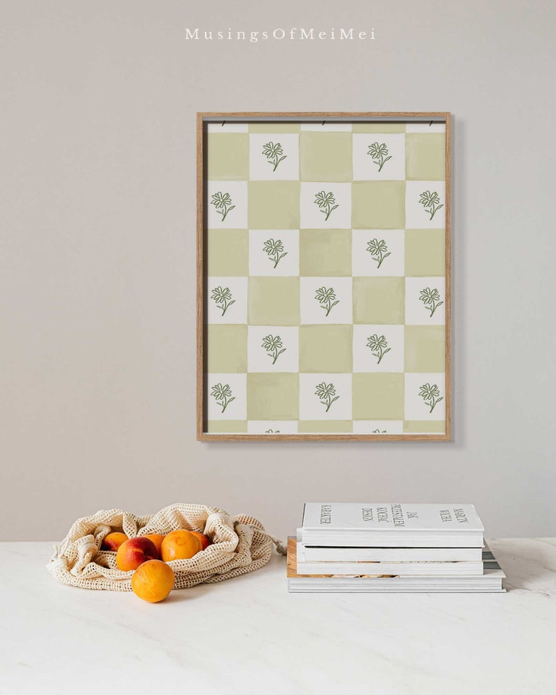 Checkered Flower Print, Printable Wall Art, Flower Wall Art, Nursery ...