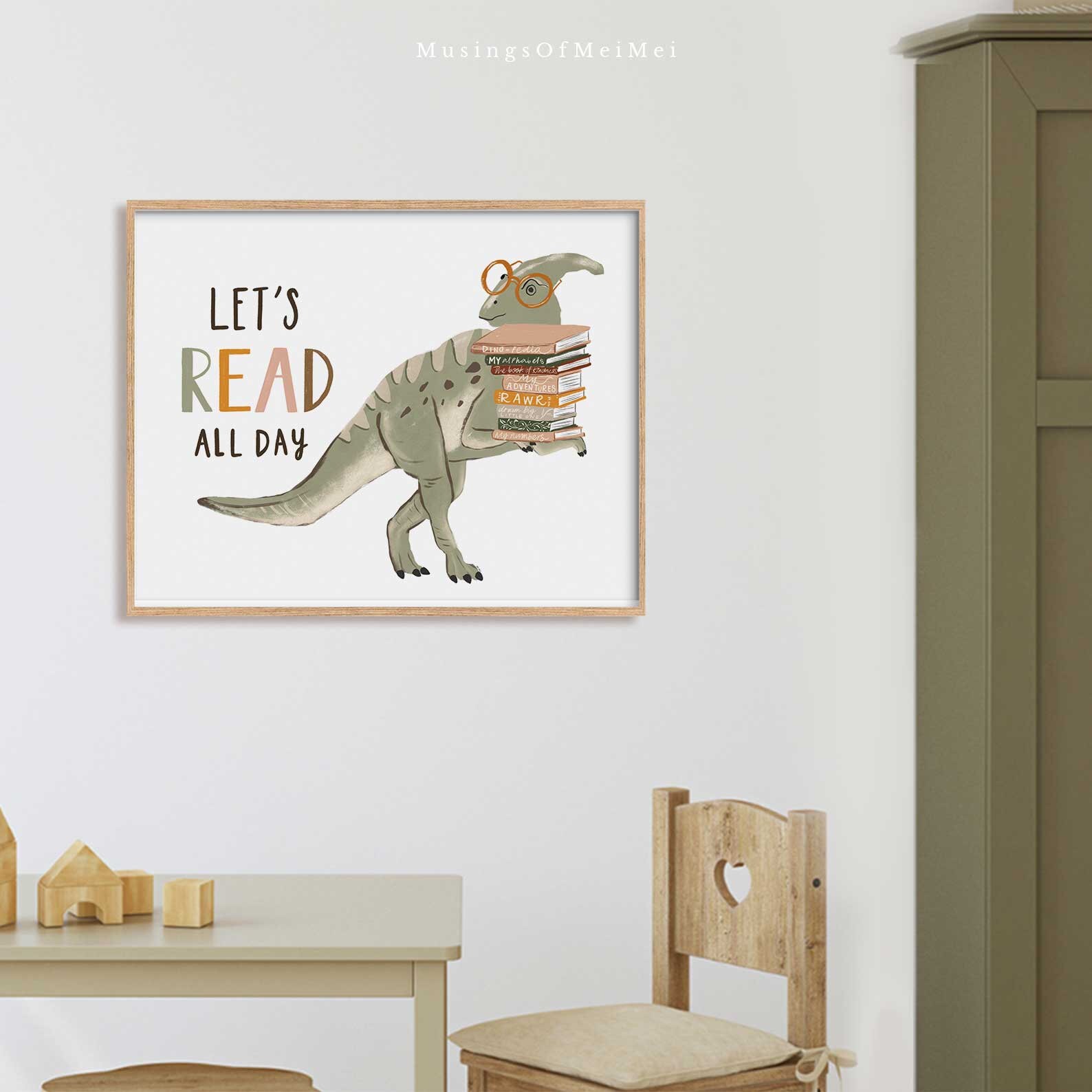 Let's Read All Day Dinosaur Printable Wall Art - Cute Educational Print ...