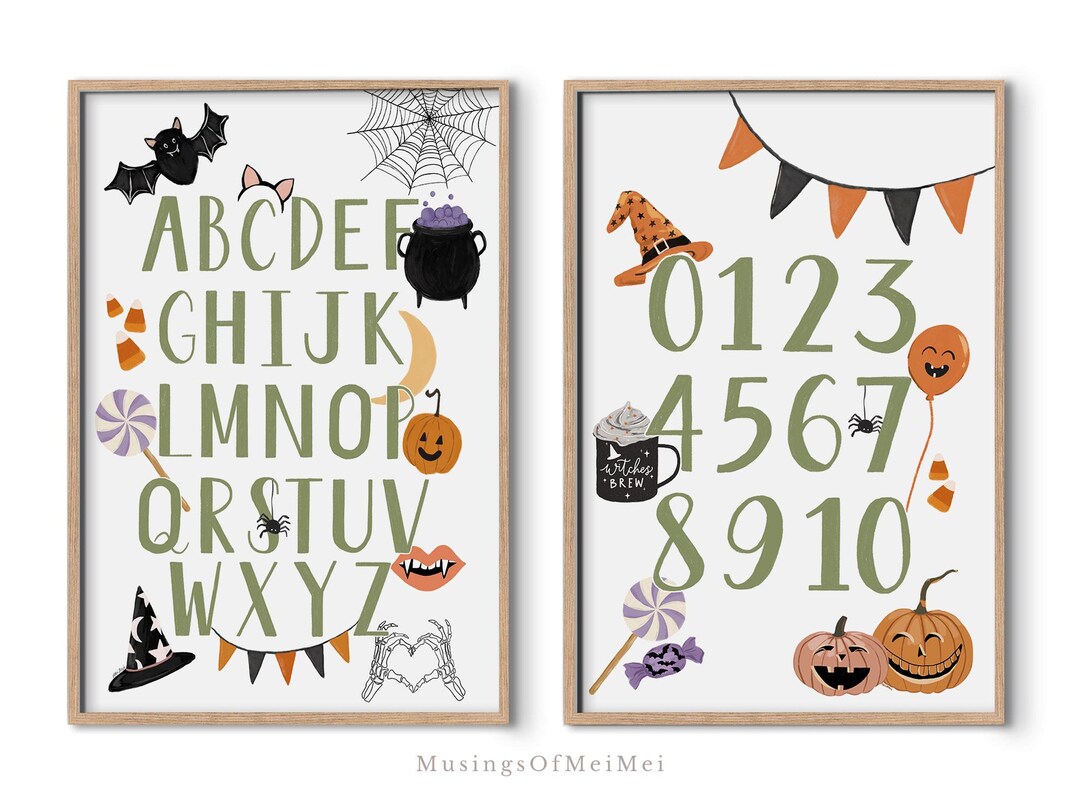 Halloween Alphabet and Numbers Printable Art, Halloween Wall Decor for ...