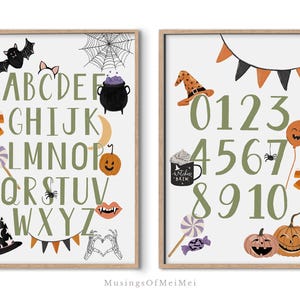 Halloween Alphabet and Numbers Printable Art, Halloween Wall Decor for ...