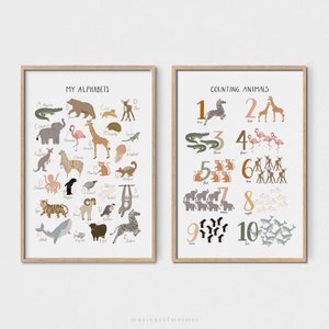 Animal Alphabet and Numbers Posters, Set of 2, Printable Wall Art, Boho ...