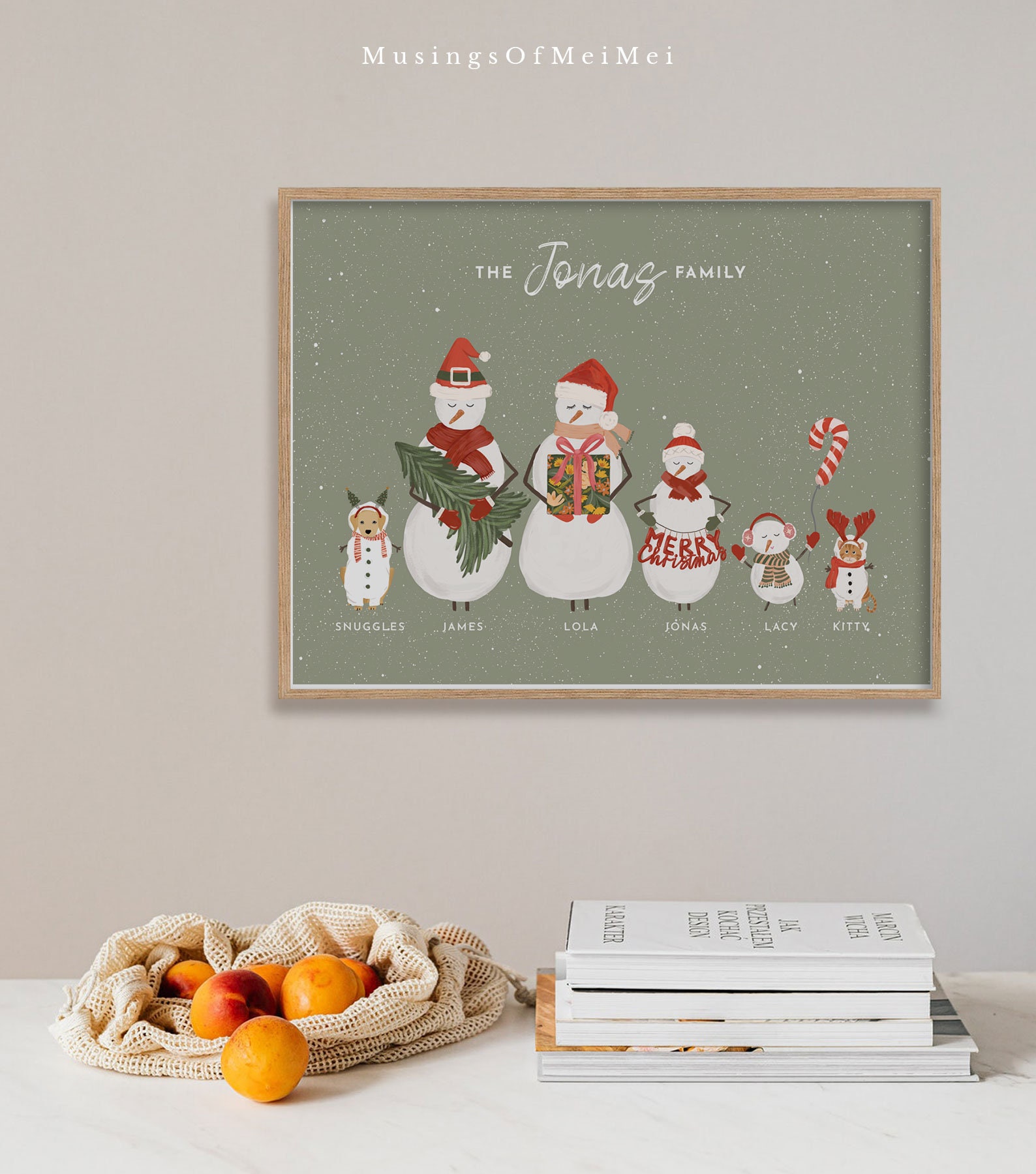 Custom Family Portrait, Sage Color, Personalized Christmas Family Print ...