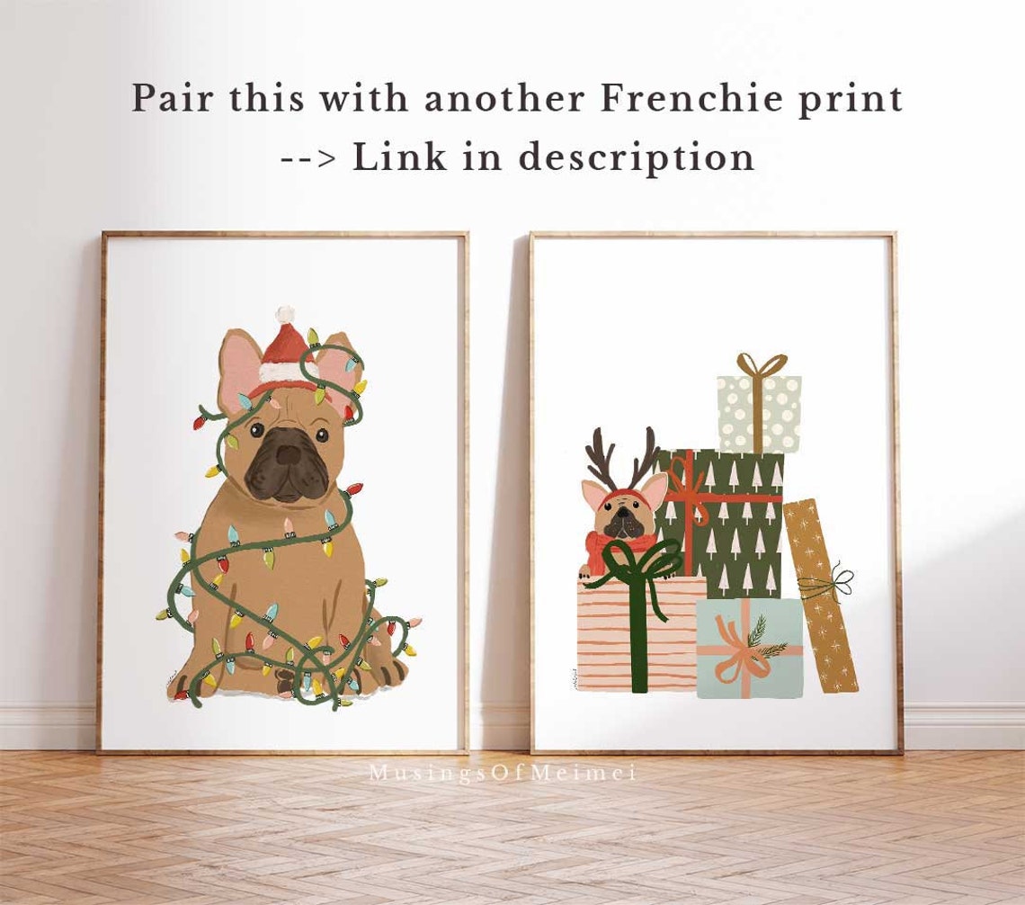 Holiday Decor Print, Frenchie Art Print, Printable Wall Art, Christmas ...