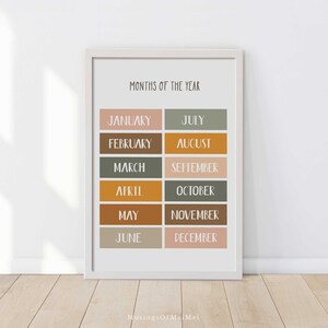 Months of the Year Educational Print, Boho Nursery Print, Printable ...