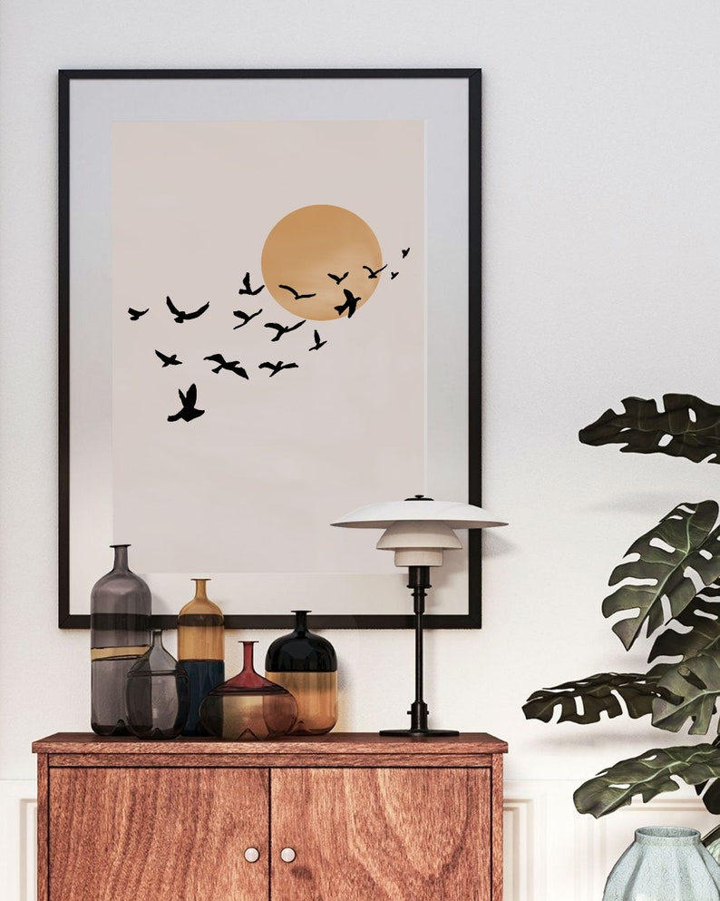 Sunset Print Flying Birds Poster Abstract Print Printable - Etsy