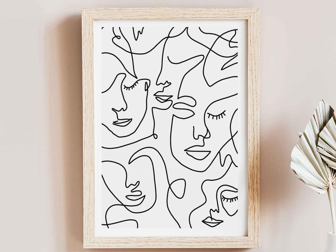 Face Art Line Drawing PRINTABLE Wall Decor, Abstract Face Line Drawing ...