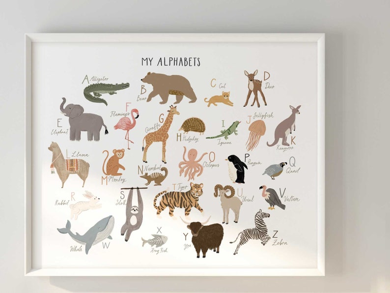 Animals Alphabets Poster, Printable Wall Art, Rainbow Kids Room Decor ...