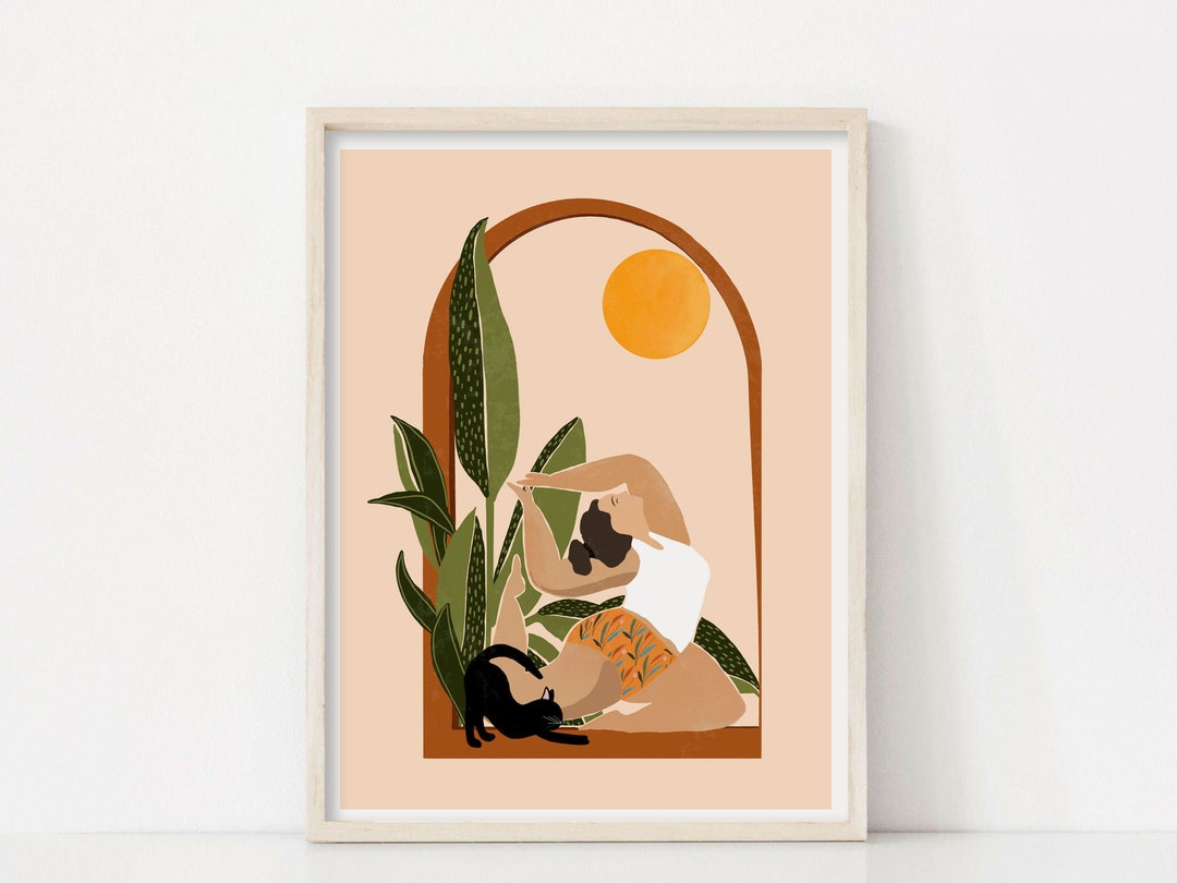 Yoga Studio Wall Art, PRINTABLE WALL ART, Boho Prints, Yoga With Cat ...