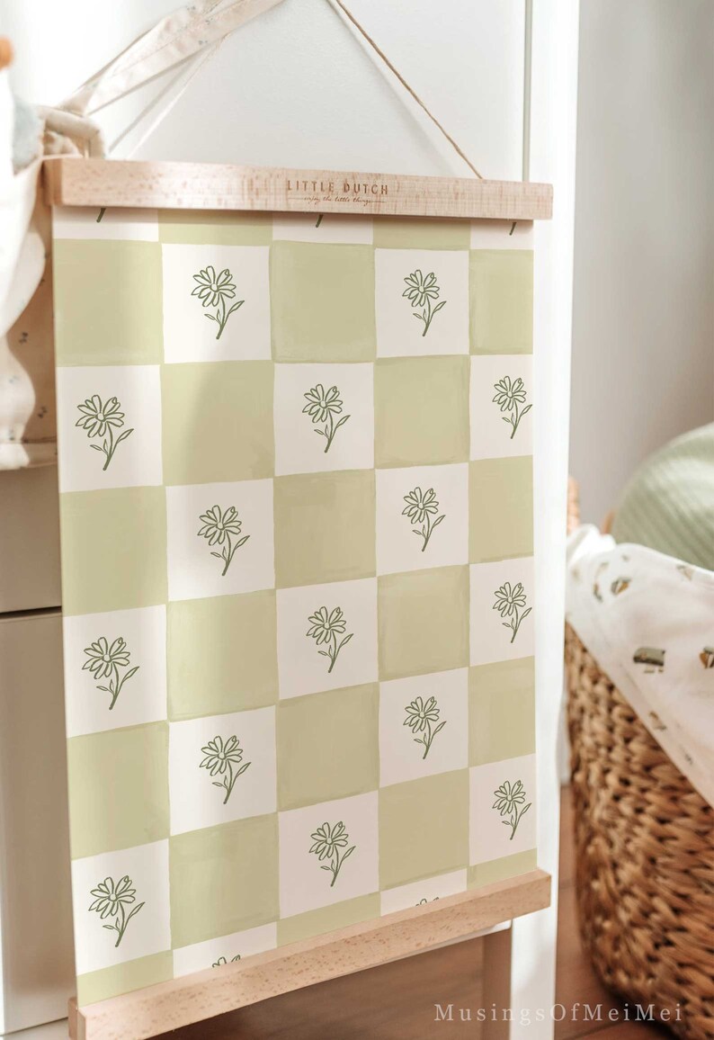 Checkered Flower Print, Printable Wall Art, Flower Wall Art, Nursery ...