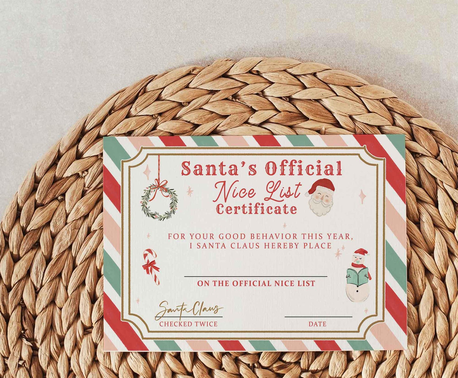 Santa's Official Nice List Certificate Printable, Christmas Reward ...