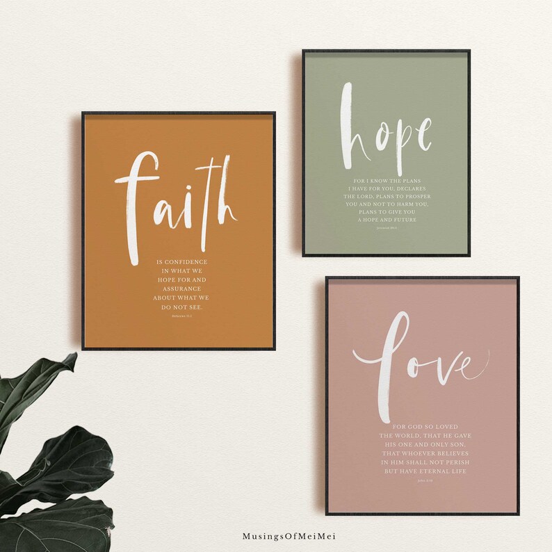 Faith Hope Love Bible Verse Wall Art Set of 3 Prints Gallery - Etsy