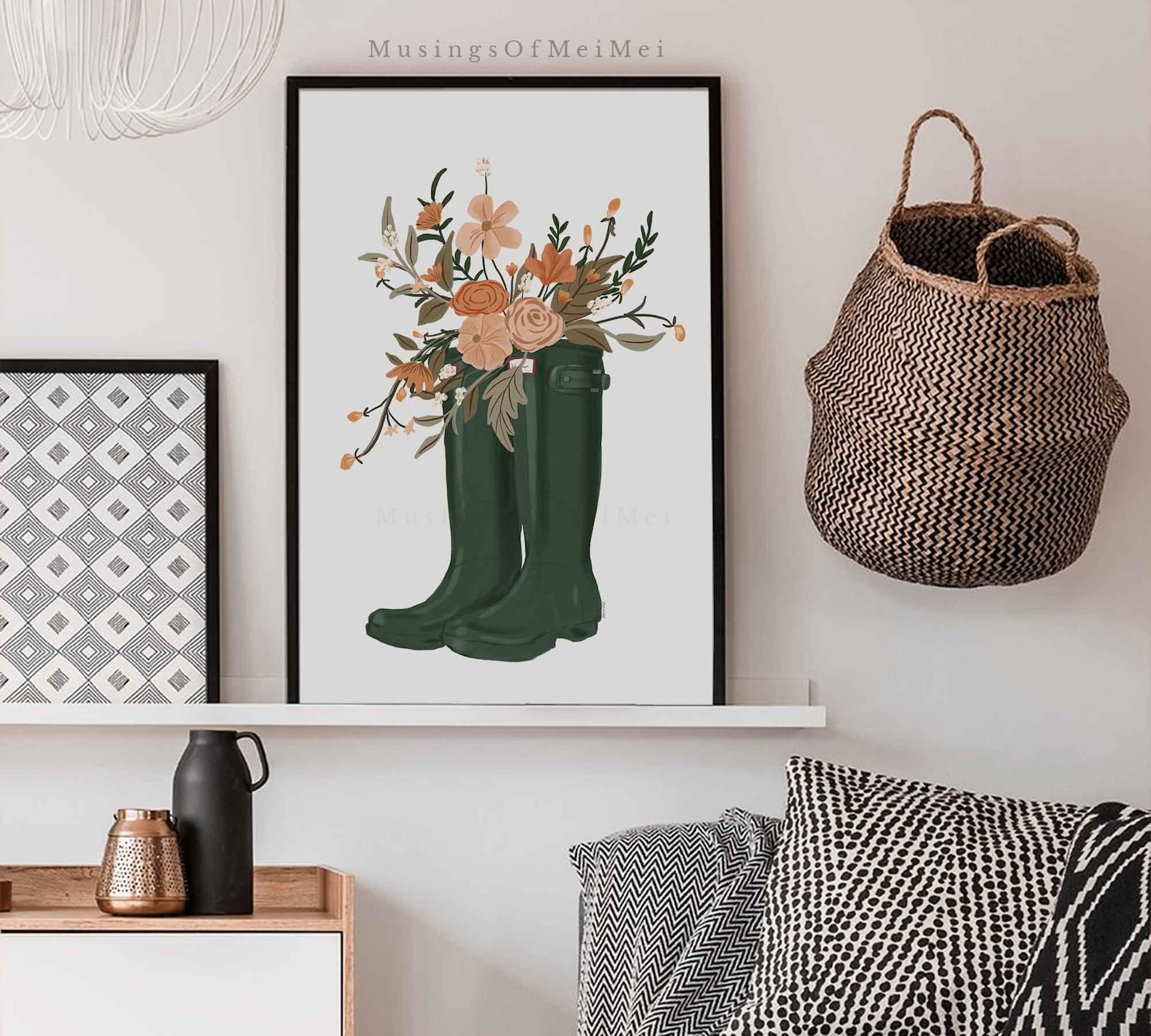 Fall Printable Decor, Wellies Boot Print, Fall Botanical Print ...