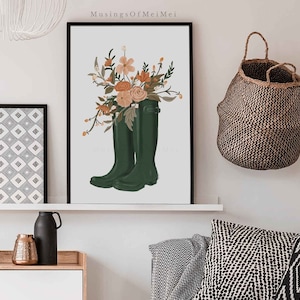 Fall Printable Decor, Wellies Boot Print, Fall Botanical Print ...