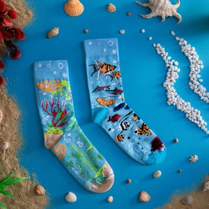 Aquarium Socks Fish Socks Colorful Socks Cool Socks Funky Socks Crazy ...