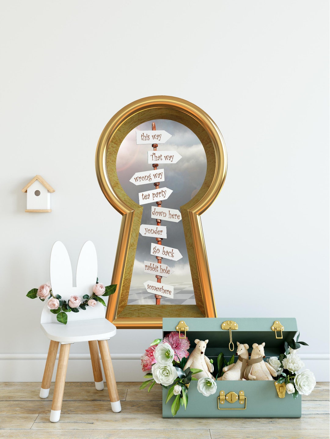 Wonerland Signpost 3d Keyhole Fabric Wall Decal - Sign Post This Way ...