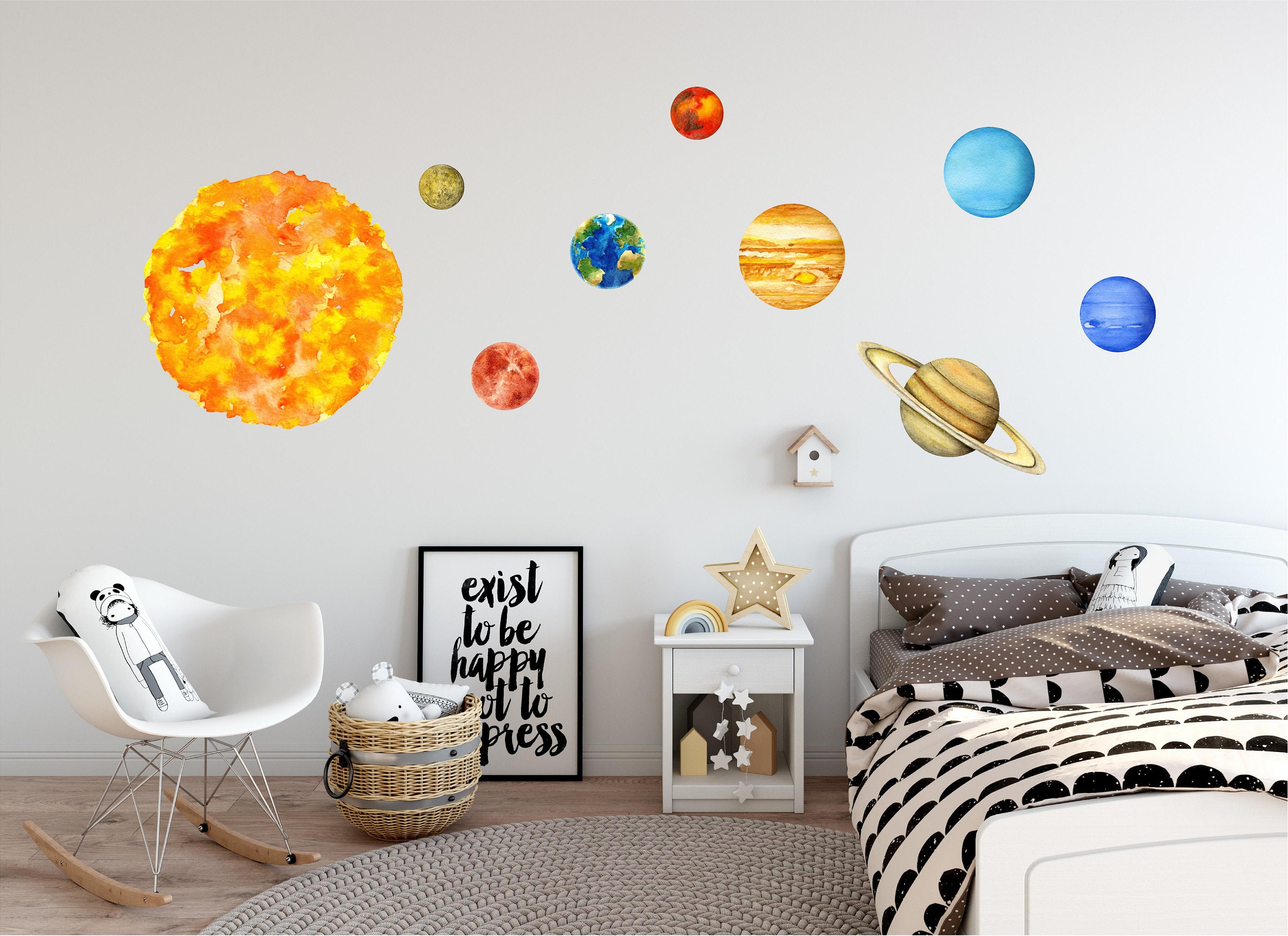 Watercolor Planets Space Wall Decal Set Solar System Planet | Etsy