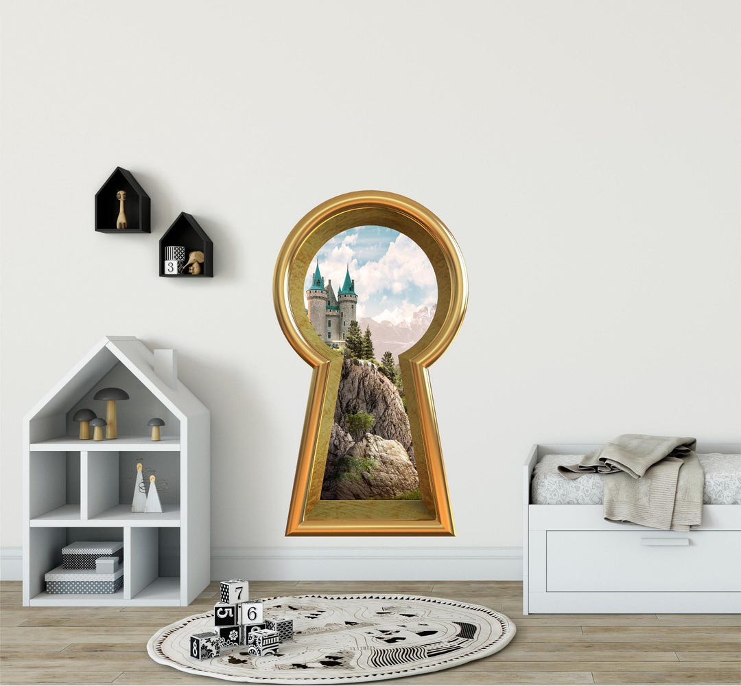 Keyhole Fabric Wall Decal Fairytale Castle on Cliff Removable Wall ...