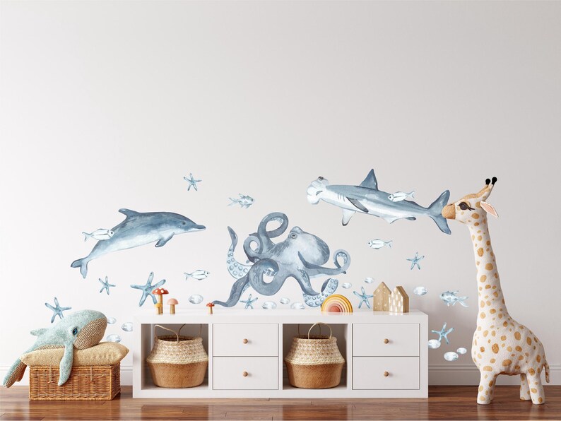 Ocean Marine Sea Life Fabric Wall Decal Set | Octopus | Hammerhead ...