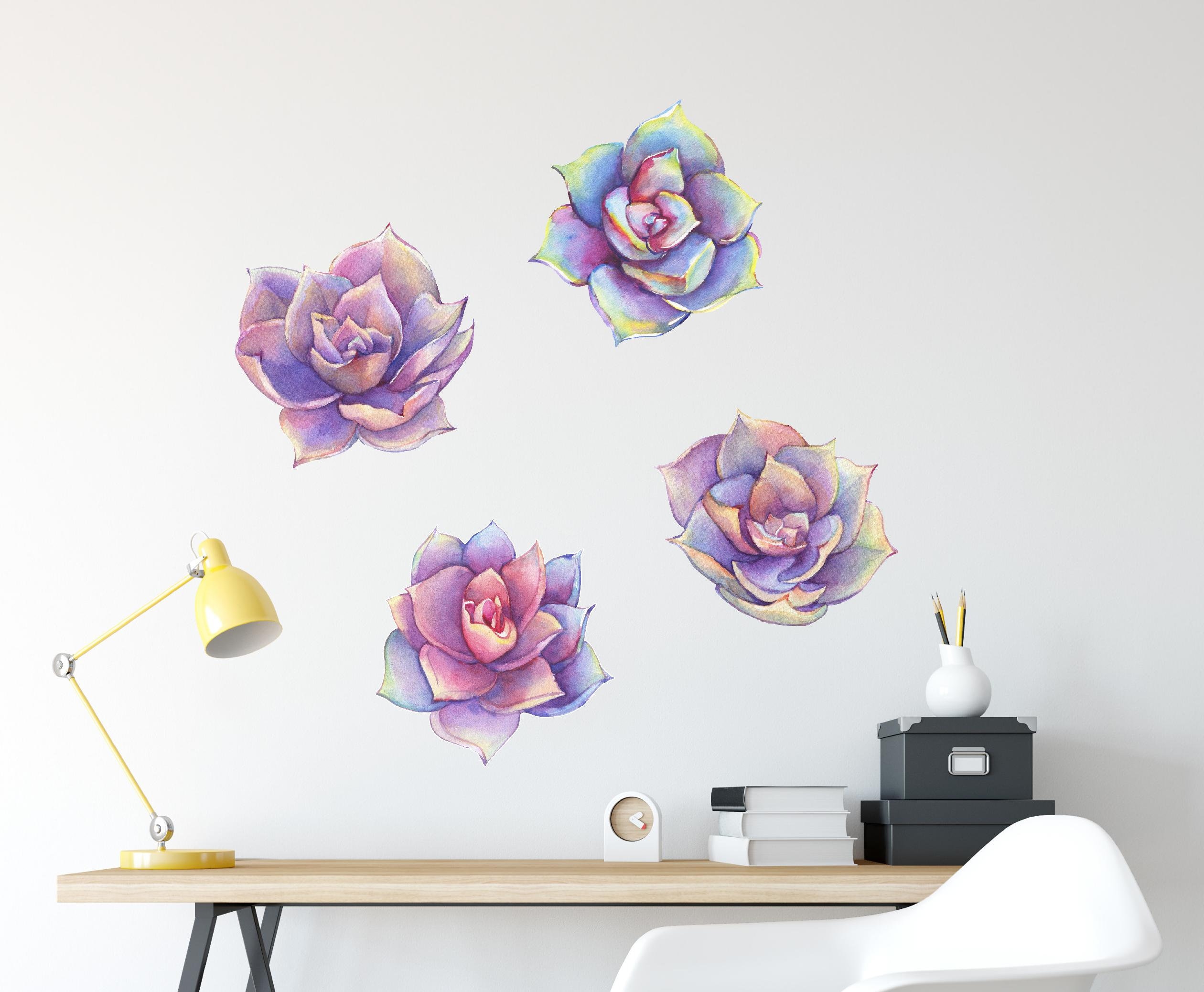 Rainbow Succulent Wall Decal 12 Sticker Set Girls | Etsy