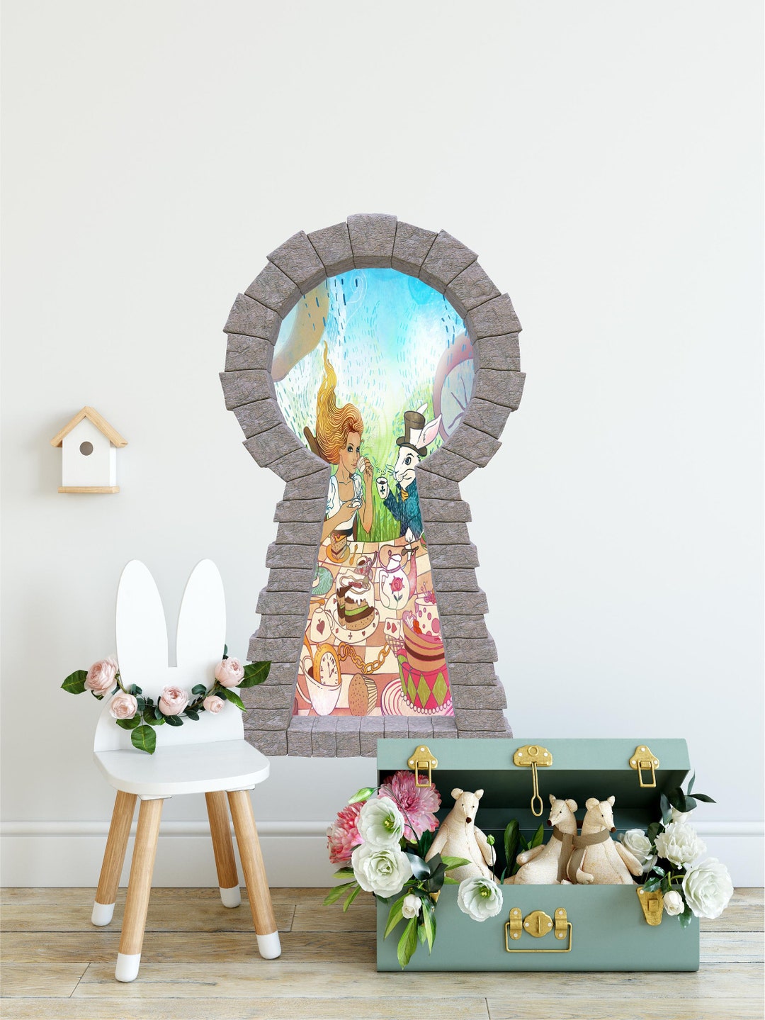 3d Stone Keyhole Fabric Wall Decal - Tea Party - 3D Brick Keyhole Wall ...