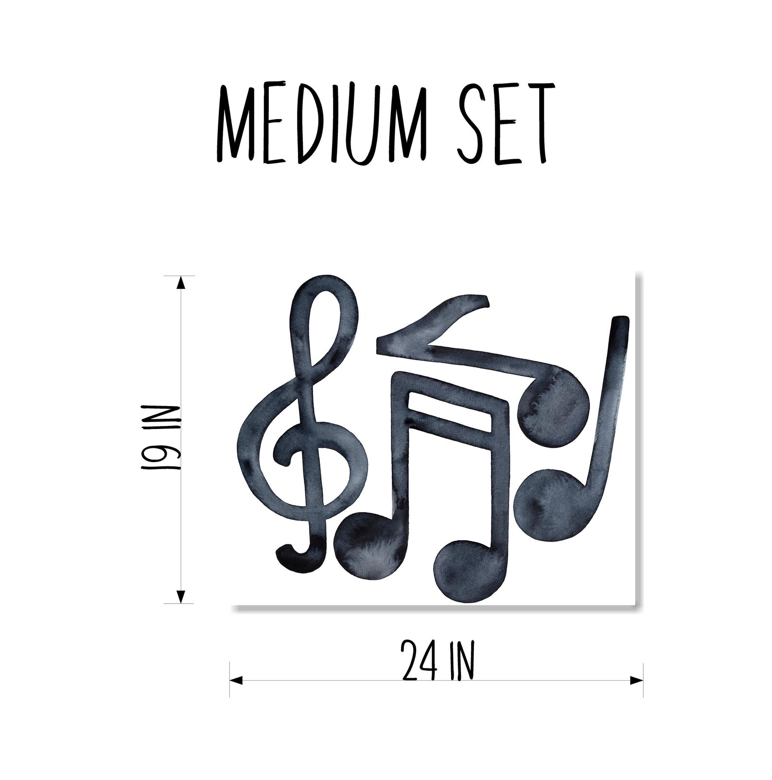 Music Notes Wall Decal Set of 4 • Watercolor Black Musical Symbols ...