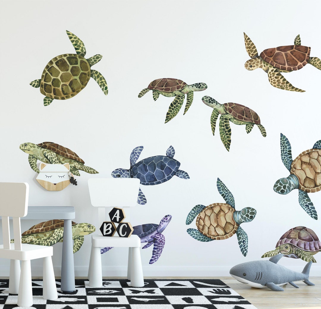 Sea Turtles Fabric Wall Decal Set of 11 | Ocean Nursery Decor | Sea ...